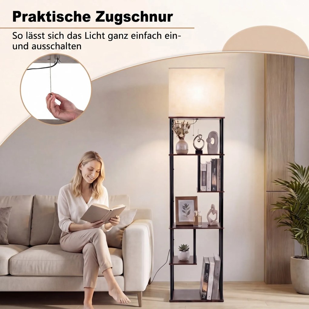 Costway Stojací lampa s policí 172 cm vysoká Stojací lampa s 5 policemi Moderní