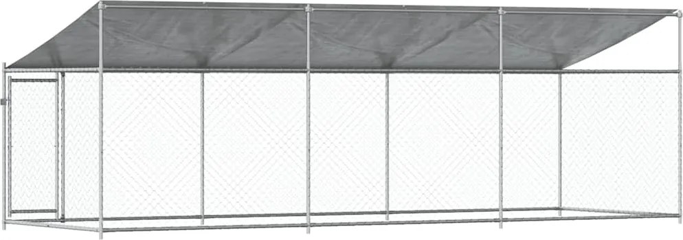 Klec pro psy se střechou a dvířky šedá 6x2x2 m pozinkovaná ocel 3209569