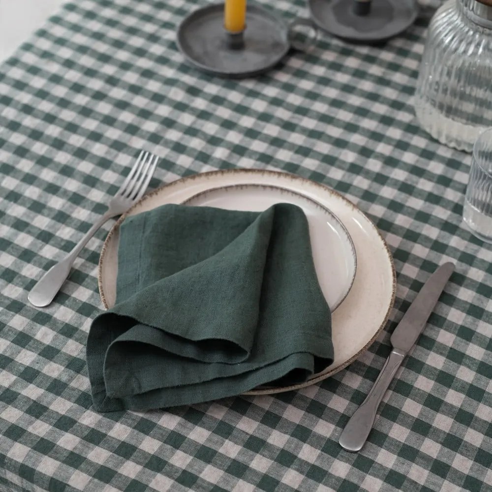 Lněný ubrus 140x200 cm Forest Green Gingham – Linen Tales