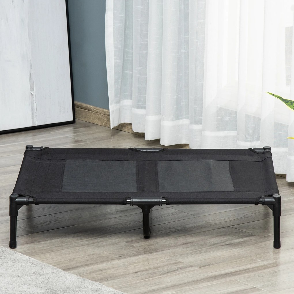 PawHut Dog Lounger Vyvýšený venkovní pelíšek a pohovka pro psy, Oxford Black, 92x76x18cm| Aosom