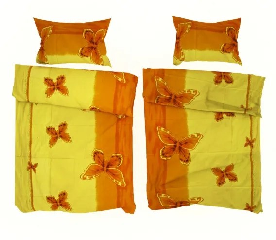 Prodloužené bavlněné povlečení 140x220 na 2 postele - Faira oranžový motýl Lobles