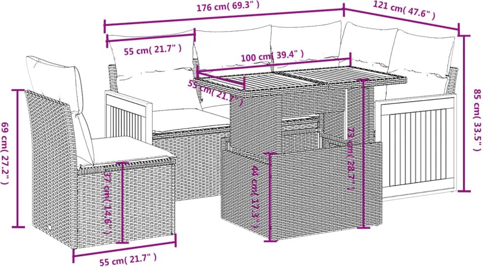6dílná zahradní sedací souprava s poduškami béžová polyratan 3273963