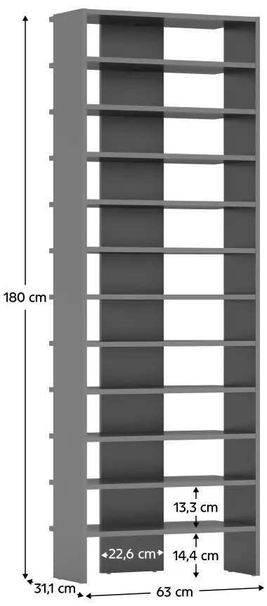 Kondela Vysoký regál/botník, grafit, OSKI