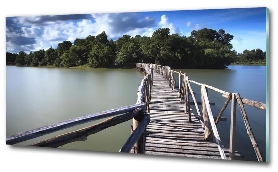 Wallmuralia Foto obraz fotografie na skle Dřevěný most 100x50