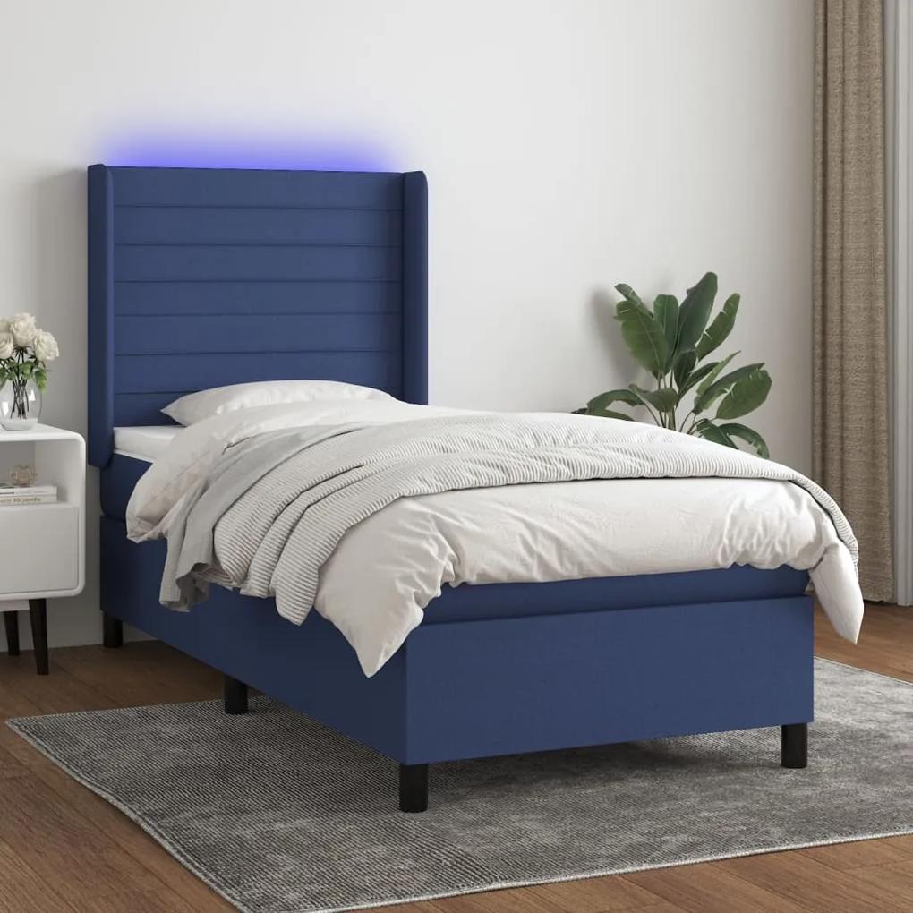 Box spring postel s matrací a LED modrá 90x200 cm textil,  3138371