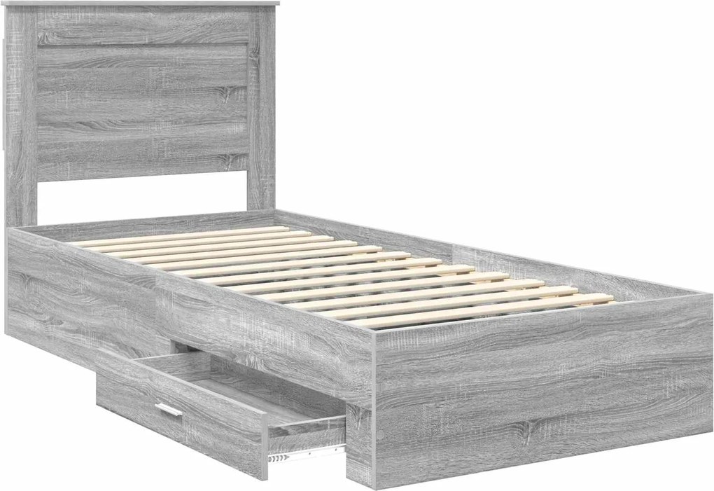 Rám postele Šedý Sonoma a stříbrná 75 x 190 cm Kompozitní dřevo 3410378