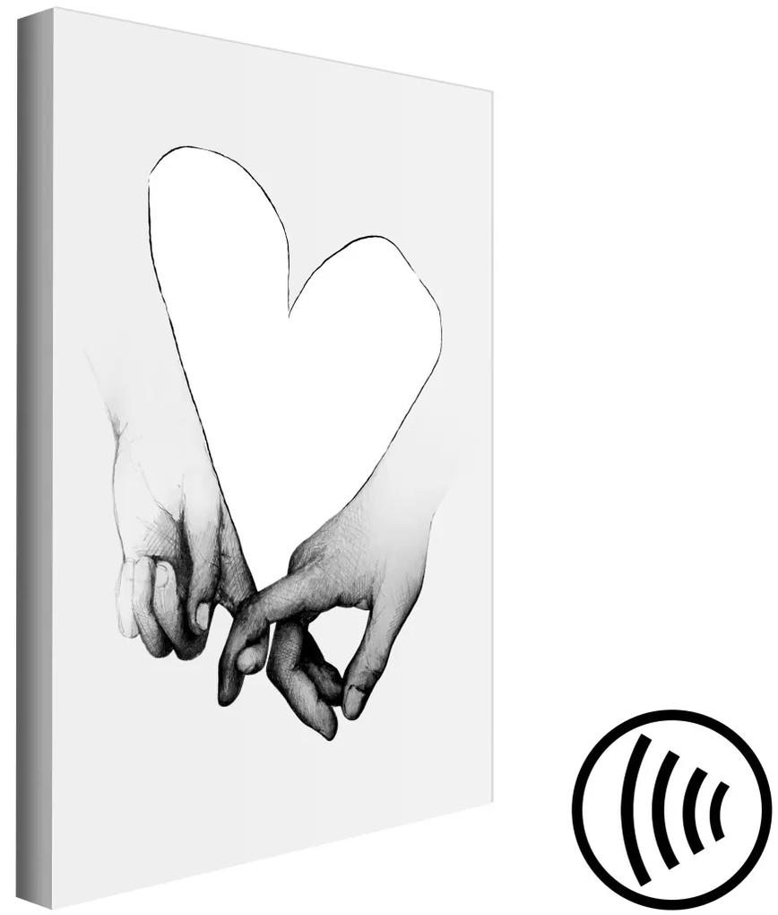 Obraz Nástin srdce (1-dílný) - černobílá láska skrytá v dlaních