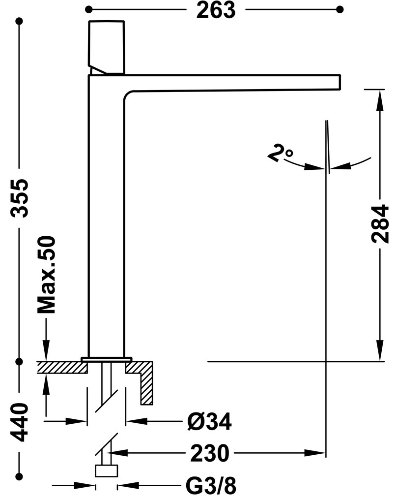 PROJECT TRES umyvadlová baterie s ovládací kostkou zvýšená 35,5 cm, černý bronz 21180302KMB