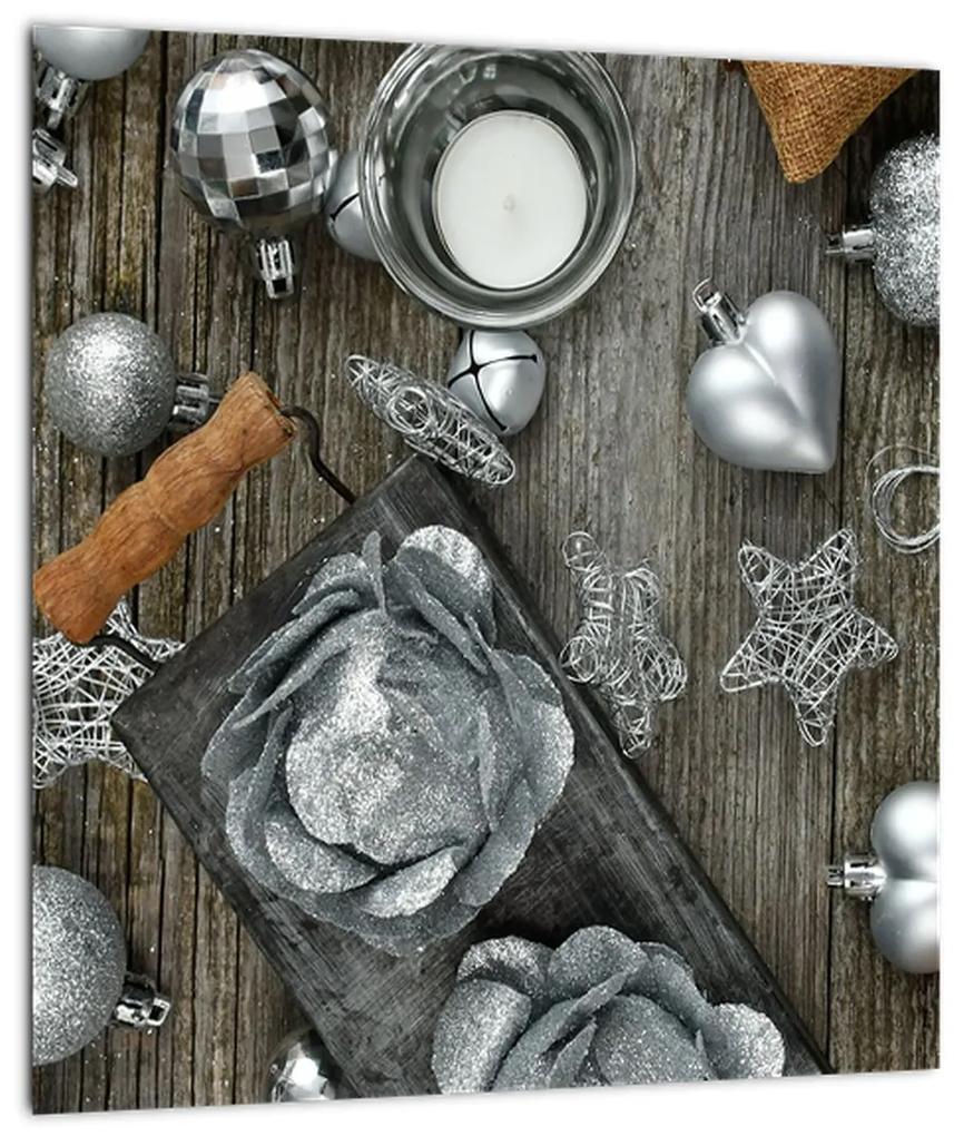 Obraz - stříbrné vánoční dekorace (30x30 cm)