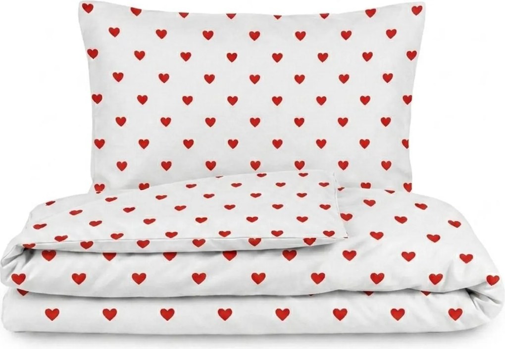 Bavlněné povlečení renforcé Srdíčka červená - 1x 200/200, 2x 70/90cm