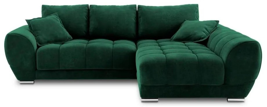 Lahvově zelená rozkládací rohová pohovka se sametovým potahem Windsor &amp; Co Sofas Nuage, pravý roh