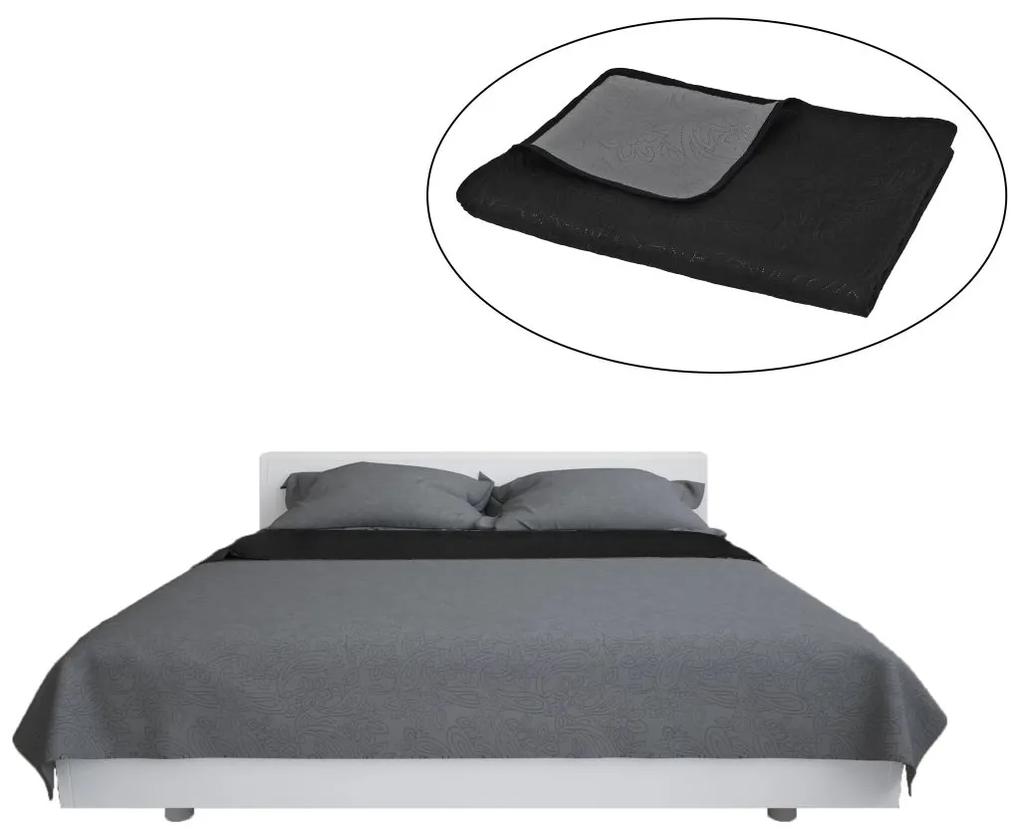 Oboustranný prošívaný přehoz na postel - šedo-černý | 220x240 cm