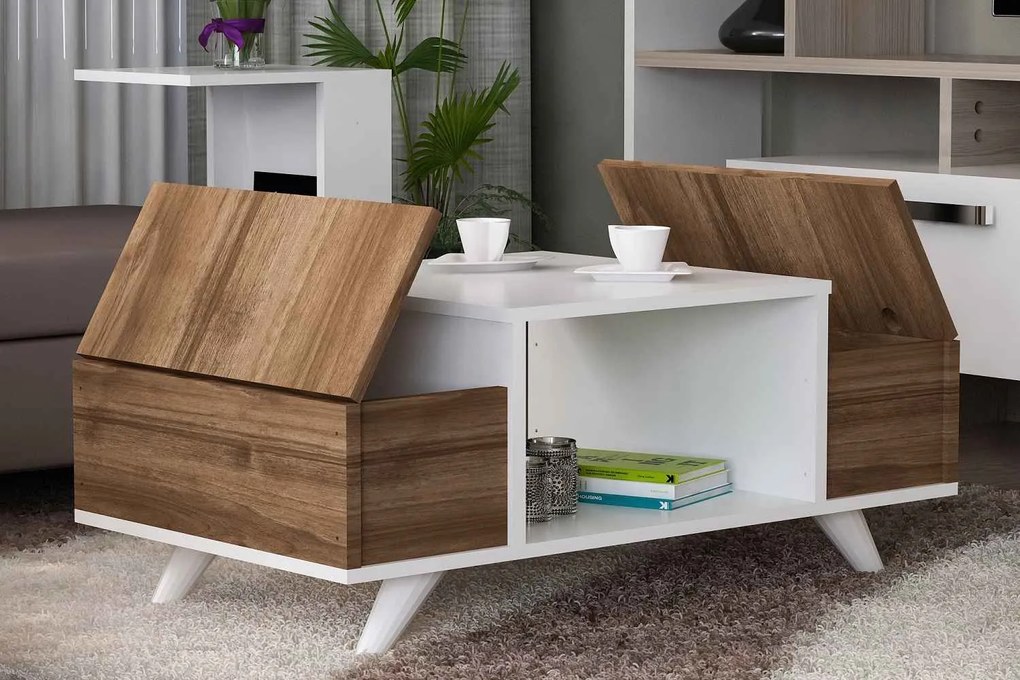 Designový konferenční stolek Fauci 90 cm bílý / ořech