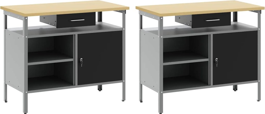 Sada pracovního stolu 2 ks Černá a šedá Práškově lakovaná ocel 3321388