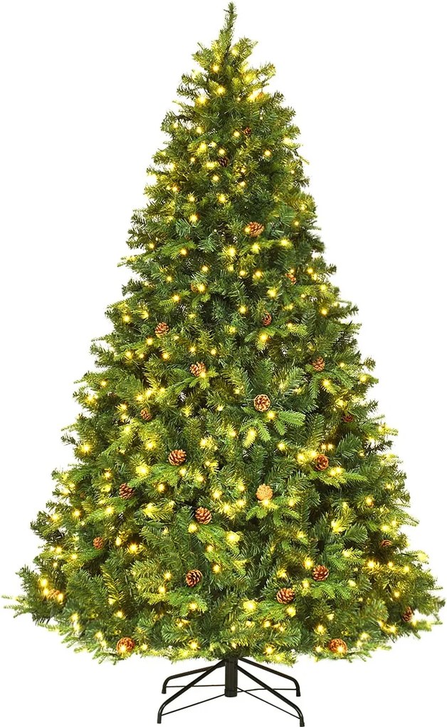 Costway Umělý vánoční stromek s LED světýlky Vánoční stromek zelený 225 cm