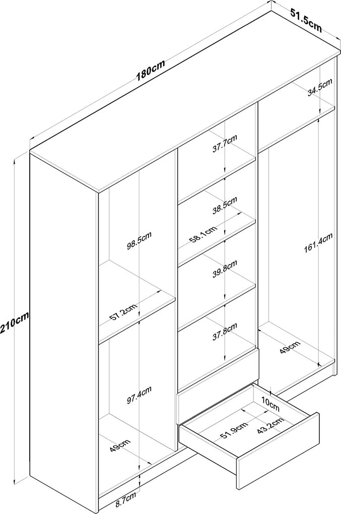 Šatní skříň BA 113 180 cm ořech/bílá