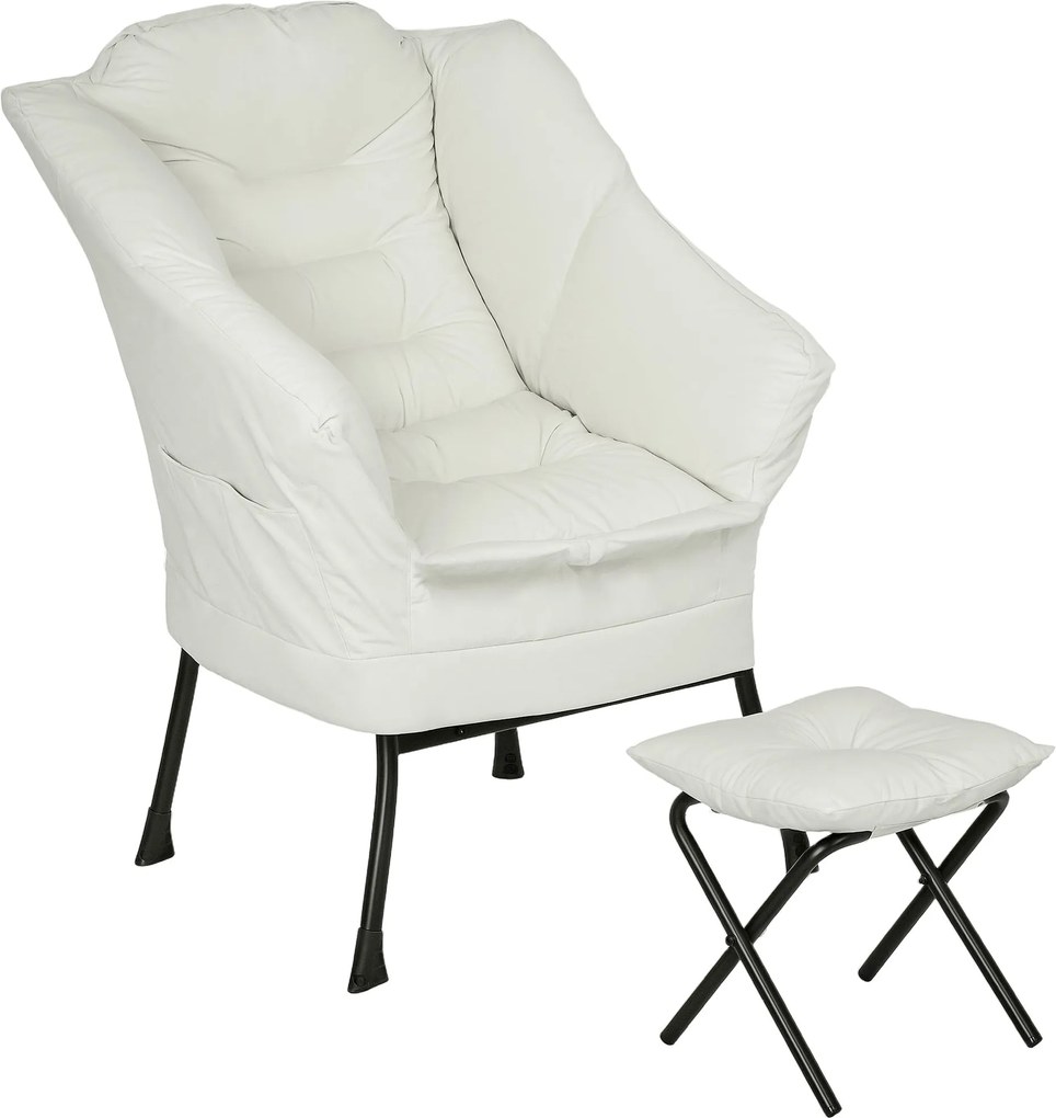 HOMCOM Recliner do Obývacího Pokoj s Ottomany Relaxační Křeslo pro Ložnici s Bočními Kapsami a Ocelovými Nohami Krémové | Aosom