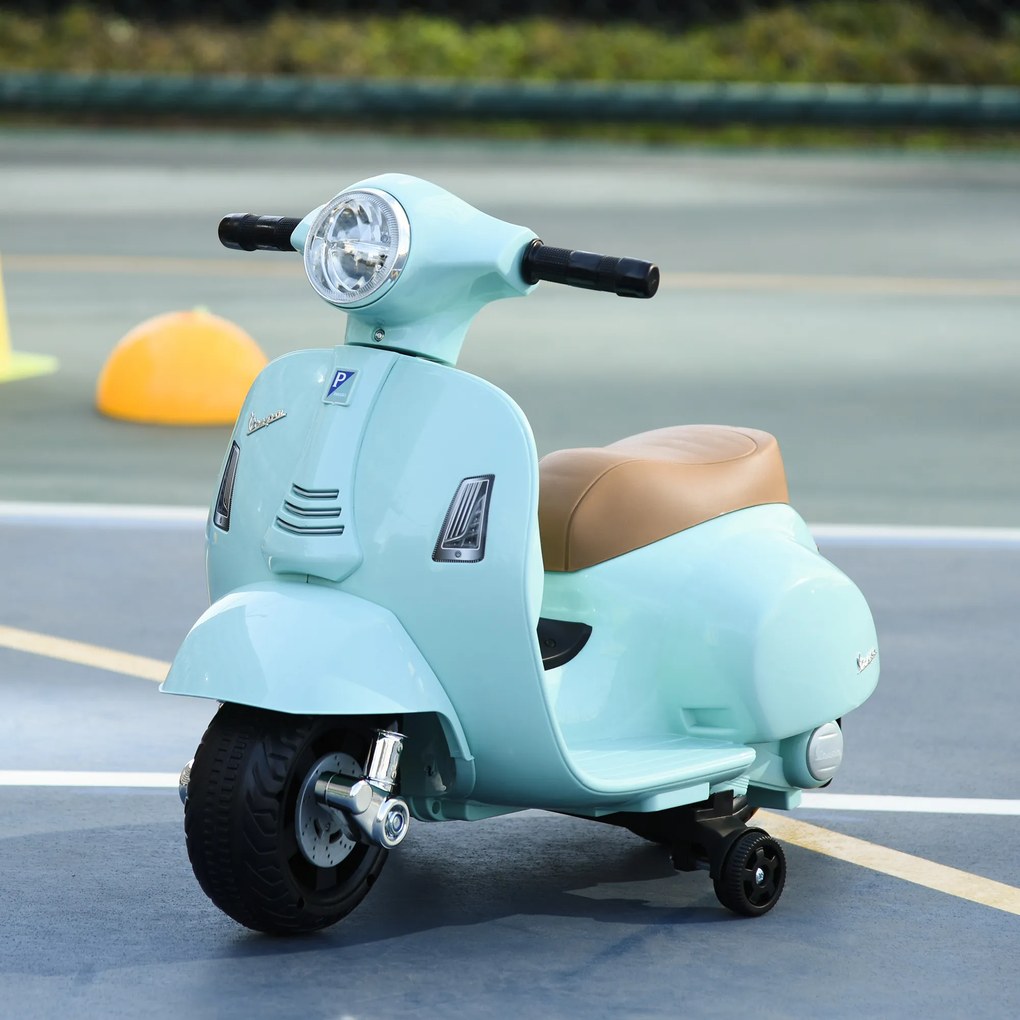 HOMCOM VESPA elektrická motorka dětská motorka elektrické vozidlo 18-36 měsíců 3 km/h LED světlo zvuk PP plast kov zelená 66,5 x 38 x 52 cm