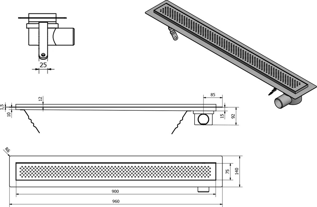 Aqualine Krokus 2705-10 sprchový kanálek s roštem 960 x 140 x 85 mm nerez
