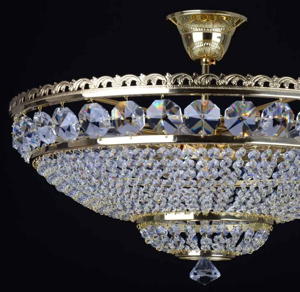 9 Bulbs Strass basket crystal chandelier with large cut octagons - Gold brass