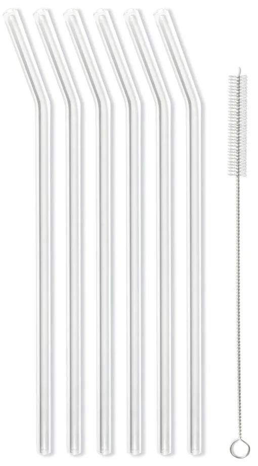Sada 6 bílých skleněných brček na pití Vialli Design, délka 23 cm