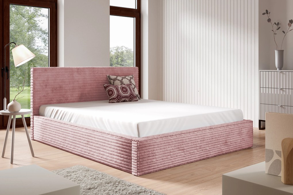 Eka Čalouněná postel STRIPS 140x200 cm Úložný prostor: S dřevěným rámem úložného prostoru, Barva látky Tilia: Krémová (Tilia 83)