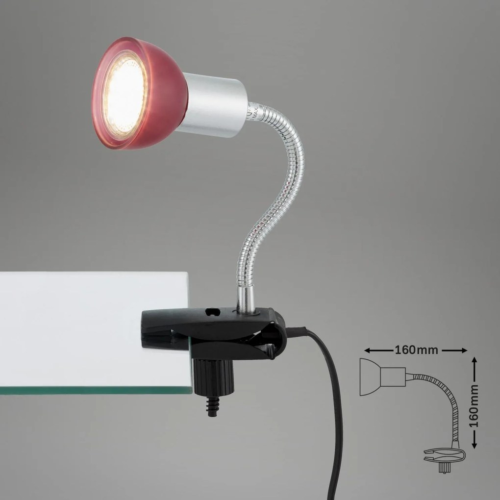 Lampa Briloner na klipu s flexibilním ramenem - GU10, v.34 cm Barva: Červená-titan