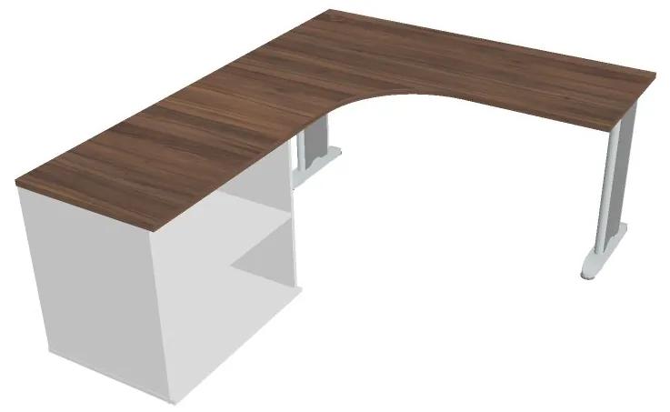 Sestava stolu a skříně pravá 160 cm - Hobis Flex FE 60 H P Dekor stolové desky: ořech, Barva nohou: Stříbrná