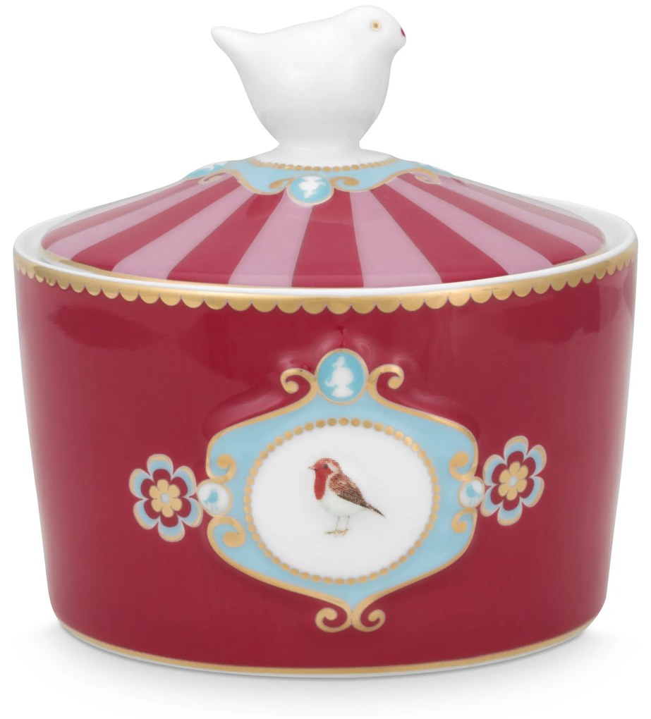 Pip Studio Love Birds Medallion cukřenka, červeno-růžová (porcelánová cukřenka s víčkem 300ml)