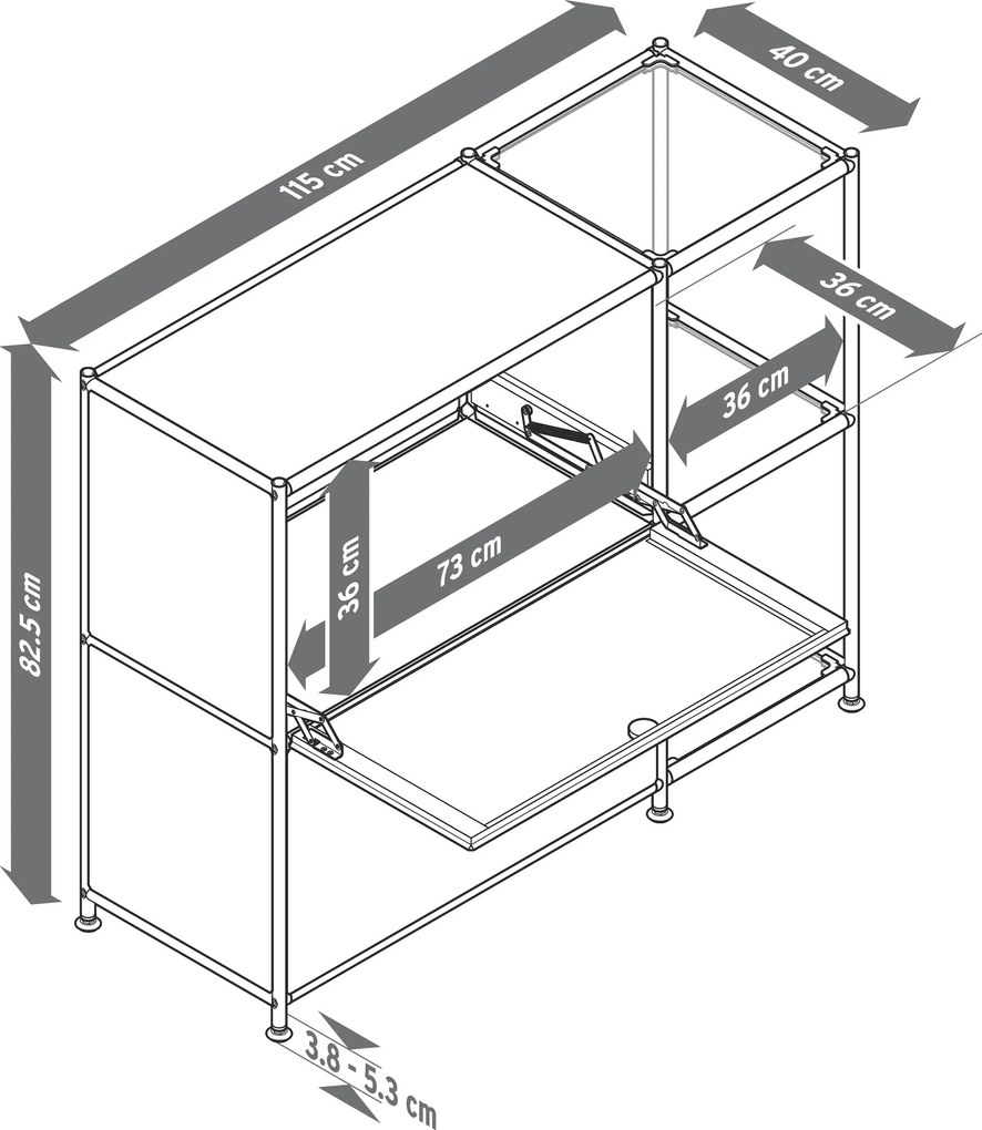 Tchibo - Kovová odkládací skříňka »Cn3« se 2 výklopnými dvířky - barva: šedá