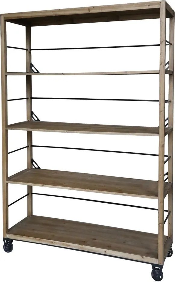 Přírodní dřevěný regál na kolečkách se 4 policemi Bellona - 150*48*200 cm