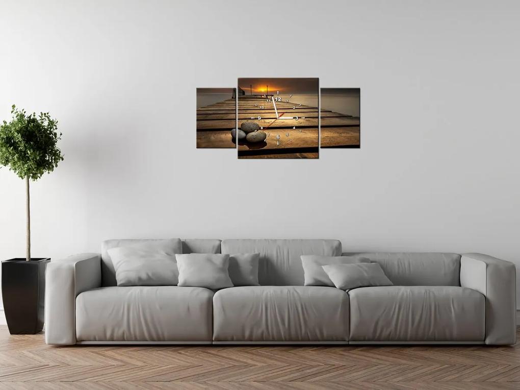 Gario Obraz s hodinami Nádherné ráno při molu - 3 dílný Rozměry: 90 x 70 cm