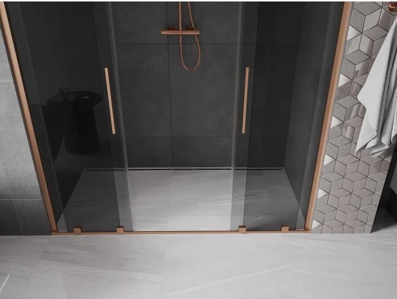 Mexen Velar Duo, posuvné sprchové dveře do otvoru 200 cm, 8mm šedé sklo, měděná matná, 871-200-000-42-65