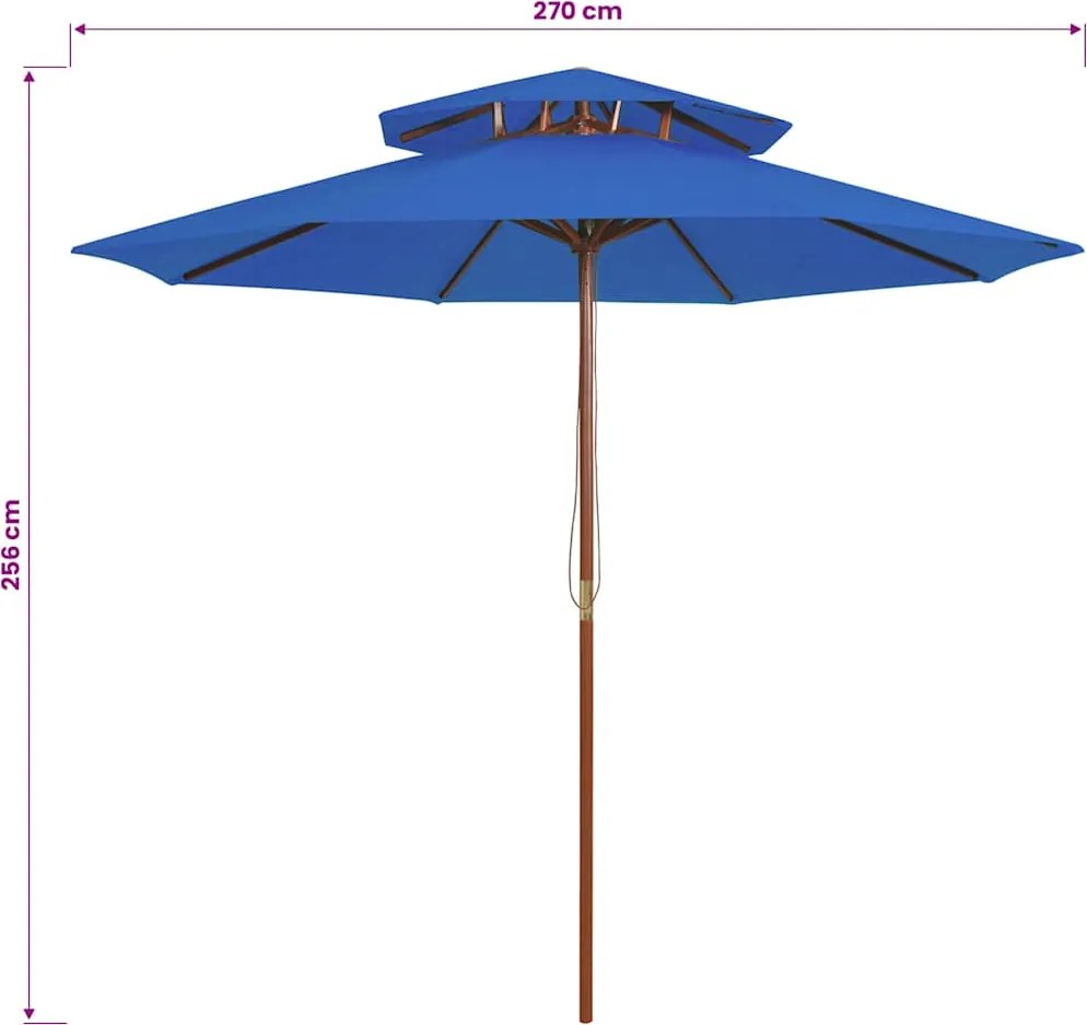Dvoupatrový slunečník s dřevěnou tyčí modrý 270 cm 313767