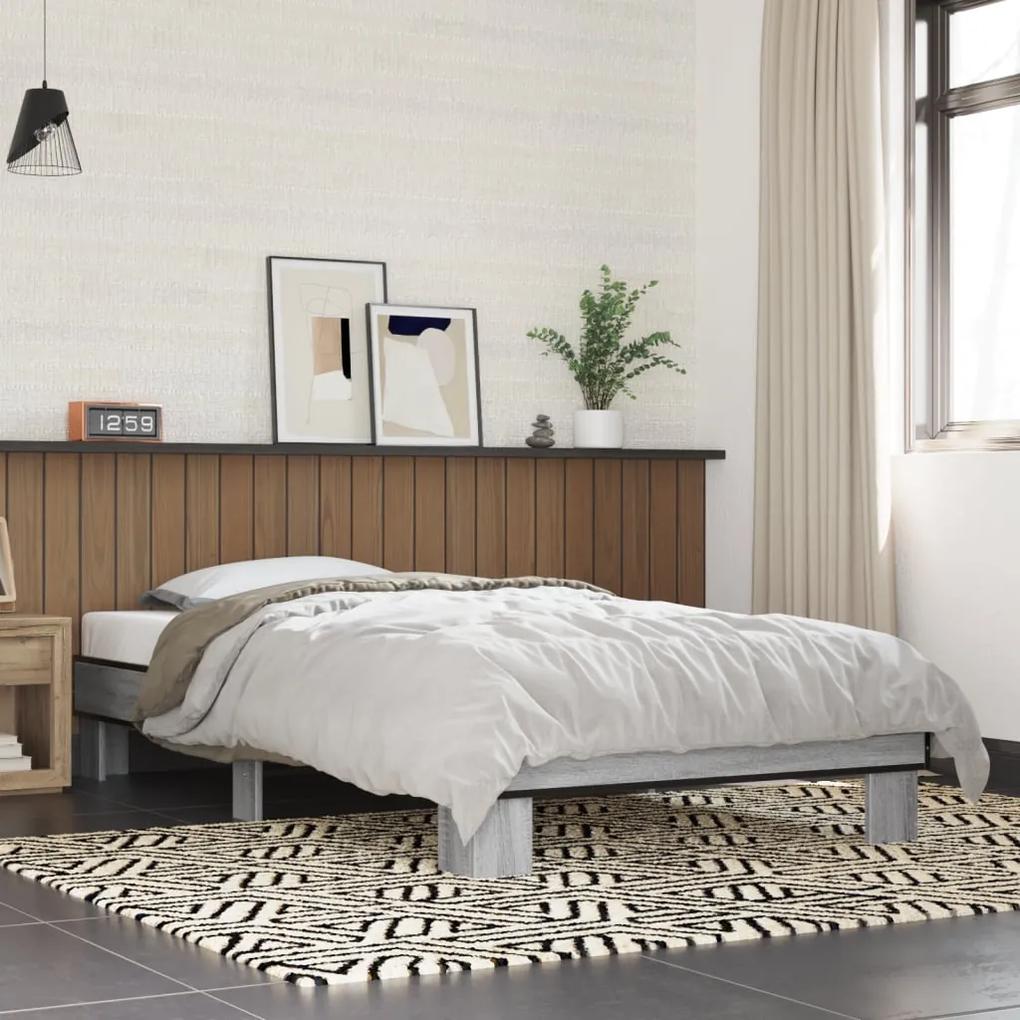 Rám postele šedý sonoma 75 x 190 cm kompozitní dřevo a kov - Default Title