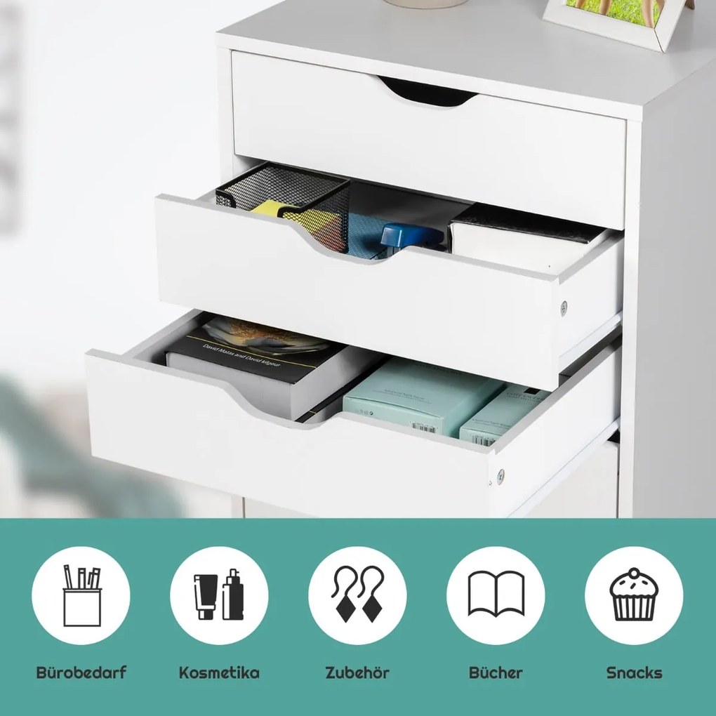 Costway Pojízdný kontejner s 5 zásuvkami Mobilní kartotéka s kolečky, bílý