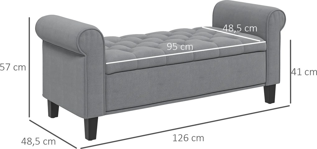 HOMCOM Čalouněná lavice, lavice k posteli, lavice se sametovým vzhledem, předsíňová lavice s úložným prostorem do ložnice, max. nosnost 120 kg, šedá,…