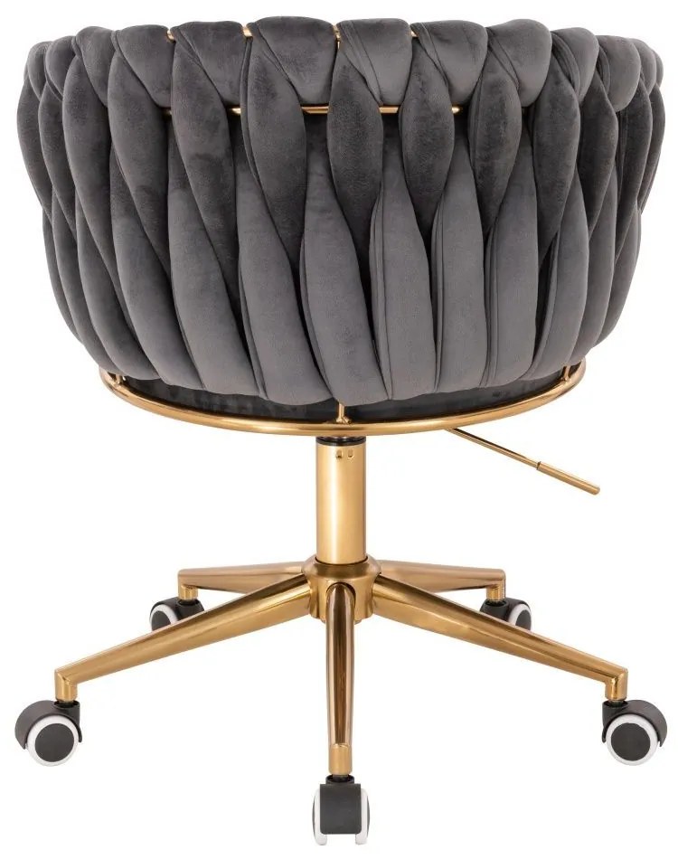 LuxuryForm DESIGN Otočná židle NORDEN VELUR na zlaté podstavě s kolečky - tmavě šedá