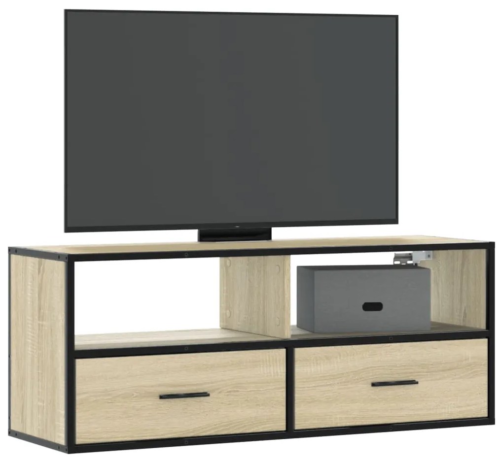 TV skříňka dub sonoma 100 x 31 x 39,5 cm kompozitní dřevo a kov