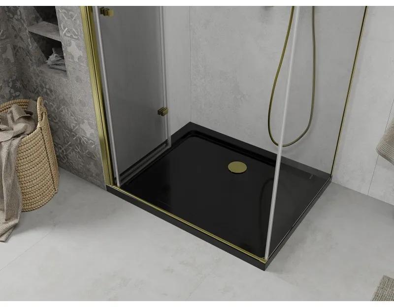 Mexen Lima skládací sprchový kout 90 x 100 cm, Průhledné, Zlatá + sprchová vanička Flat, Černá - 856-090-100-50-00-4070G