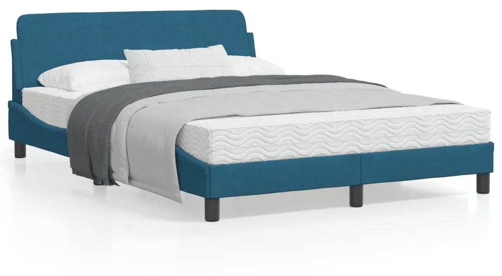 Rám postele s čelem modrý 140 x 200 cm samet,  373196