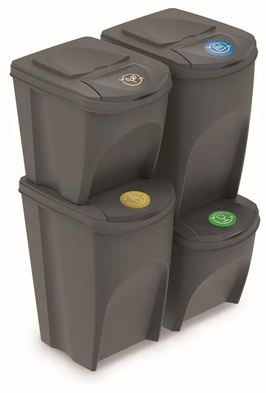 PlasticFuture Sada 4 odpadkových košů DEILA 2x25L a 2x35L šedá