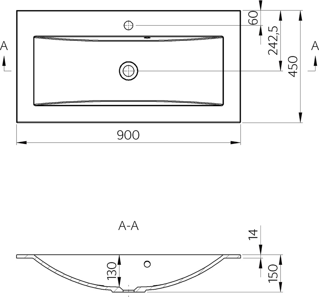 Sapho Yukon 55900 umyvadlo 90 x 45 cm litý mramor