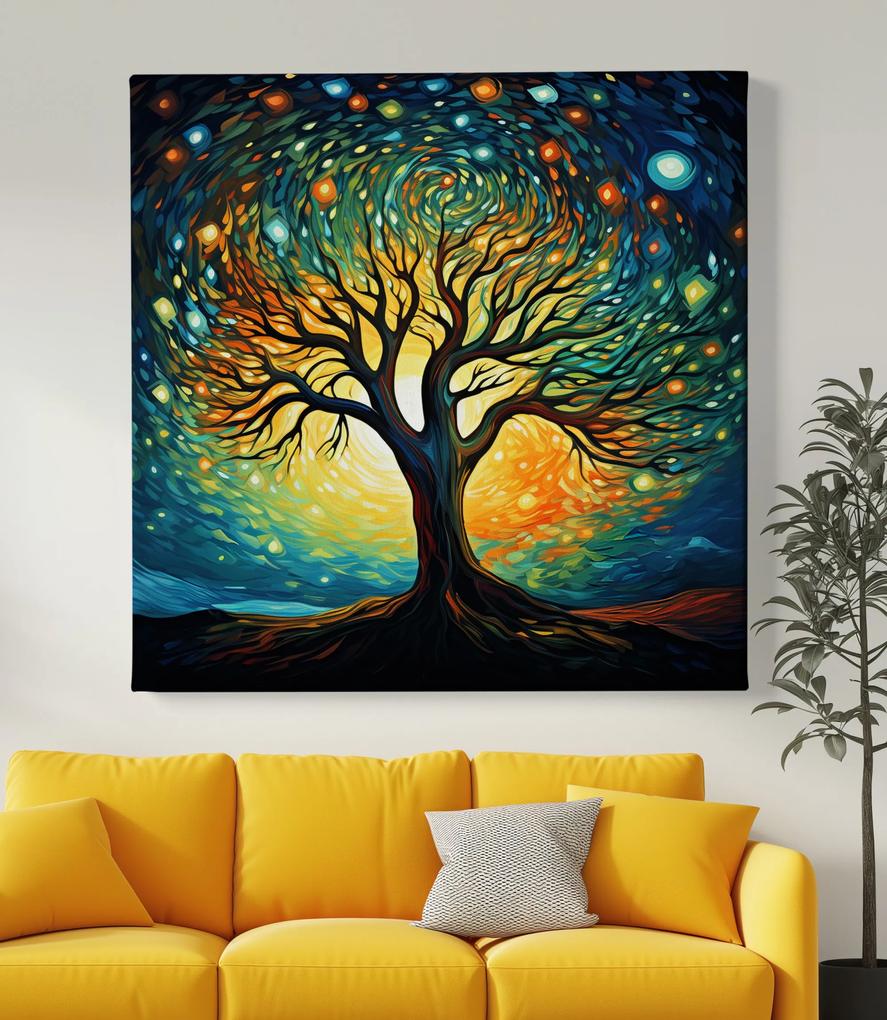 Obraz na plátně - Strom života barevné hvězdy FeelHappy.cz Velikost obrazu: 140 x 140 cm
