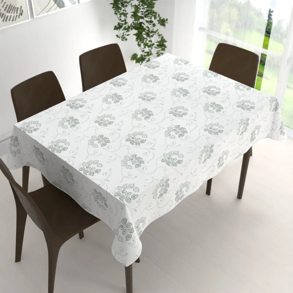 Biante Bavlněný obdélníkový ubrus Sandra SA-089 Zelené popínavé květy na bílém 100x140 cm