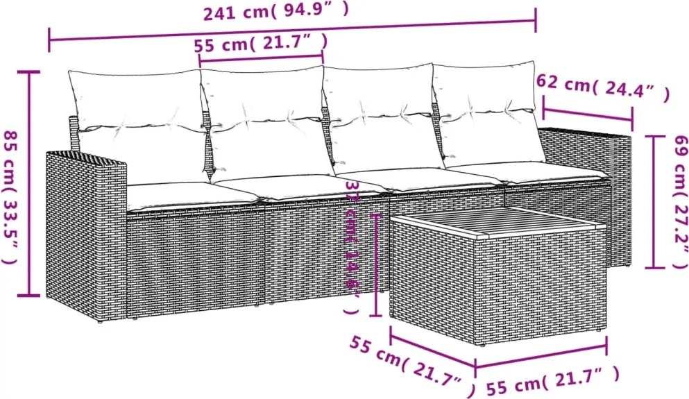 5dílná zahradní sedací souprava s poduškami béžová polyratan 3224000