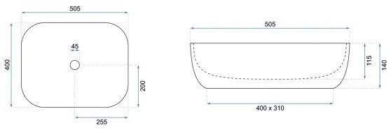 REA-U6300 - Umyvadlo na desku MONA SLIM 40x50,5 cm keramika/lesklá bílá