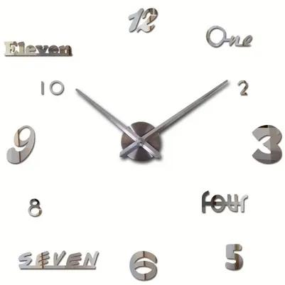 Nástěnné 3D hodiny - motiv čísla slovem Barva: Stříbrná