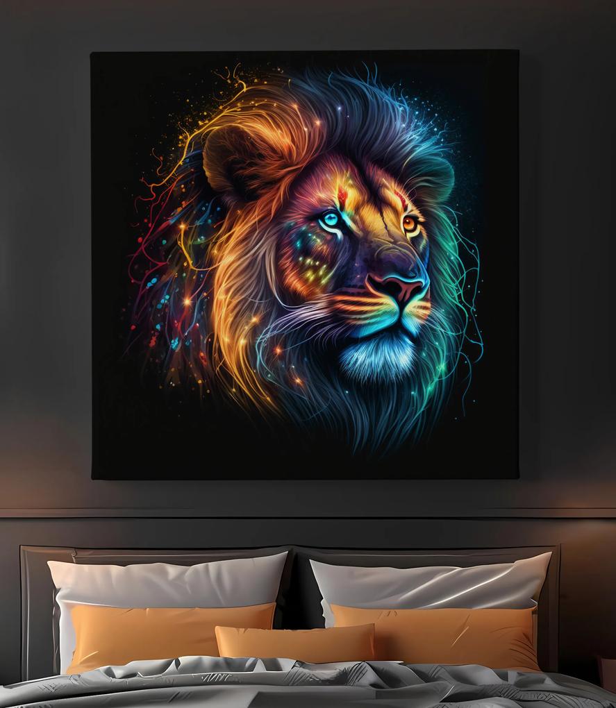 Obraz na plátně - barevný lev FeelHappy.cz Velikost obrazu: 120 x 120 cm