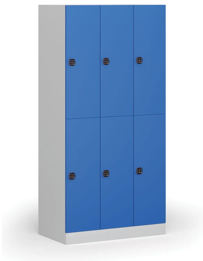 Šatní skříňka S1 s úložnými boxy, 6 boxů, 1850 x 900 x 500 mm, kódový zámek, modré dveře